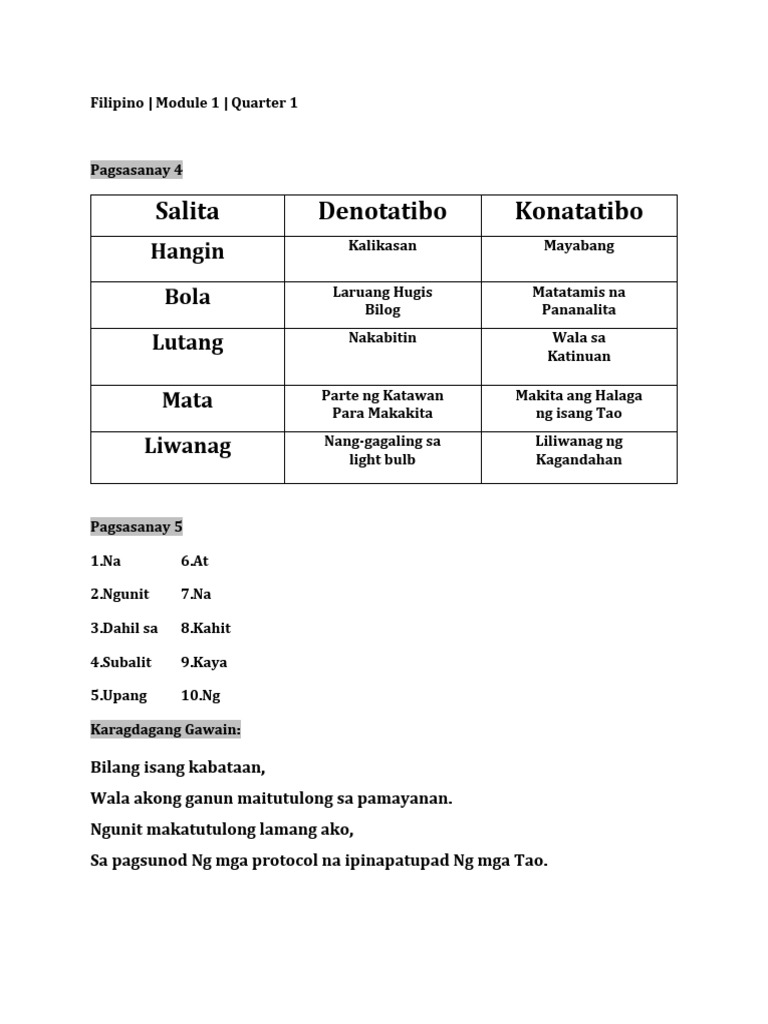 Filipino Module 1 | PDF