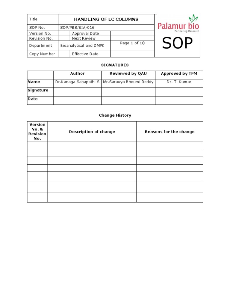 HPLC Column Handling SOP | PDF | High Performance Liquid Chromatography ...