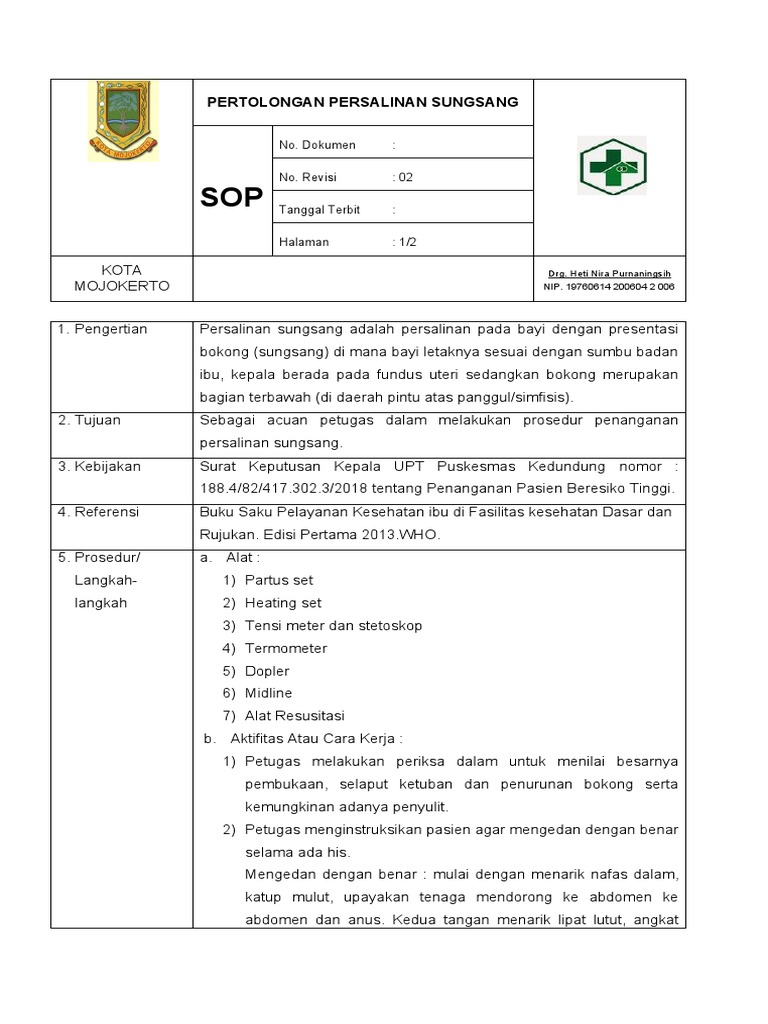 14 SOP PERTOLONGAN PERSALINAN SUNGSANG Fix | PDF