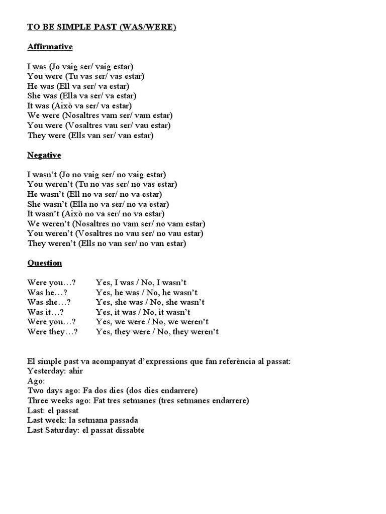 TO BE SIMPLE PAST Esquema | PDF