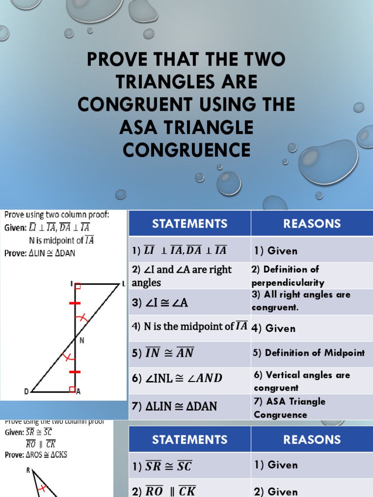 Prove That The Two Triangles Are Congruent Using The Asa Triangle ...
