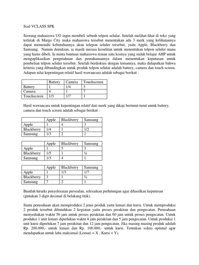 Contoh Soal - Ahp - Linier | PDF