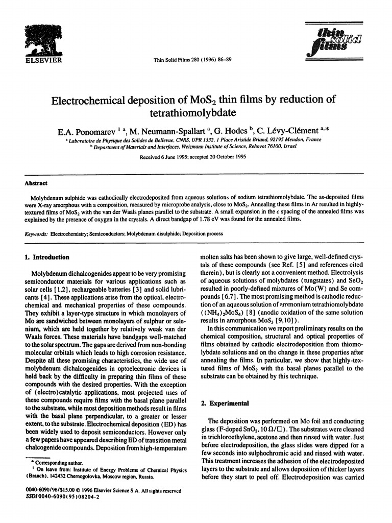 Echem Red of MoO42 - Thin Solid Films 280 (1996) 86-89 | PDF | X Ray Crystallography ...