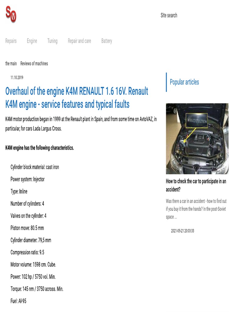 K4M RENAULT 1.6 - Overhaul The Engine.. | PDF