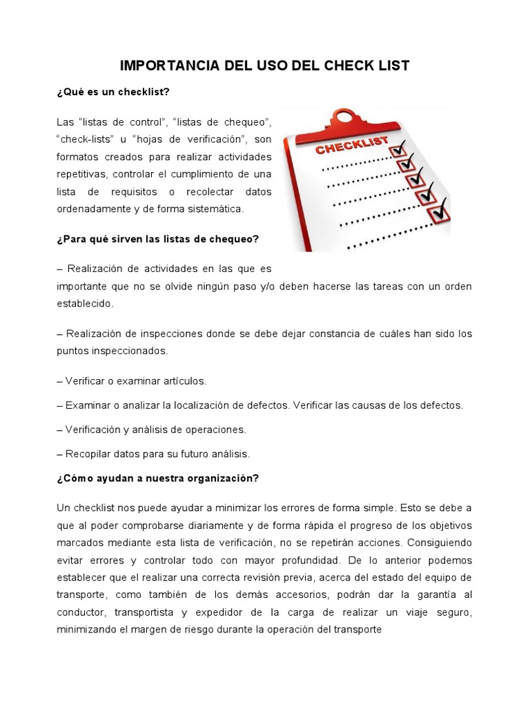 Importancia Del Uso Del Check List | PDF