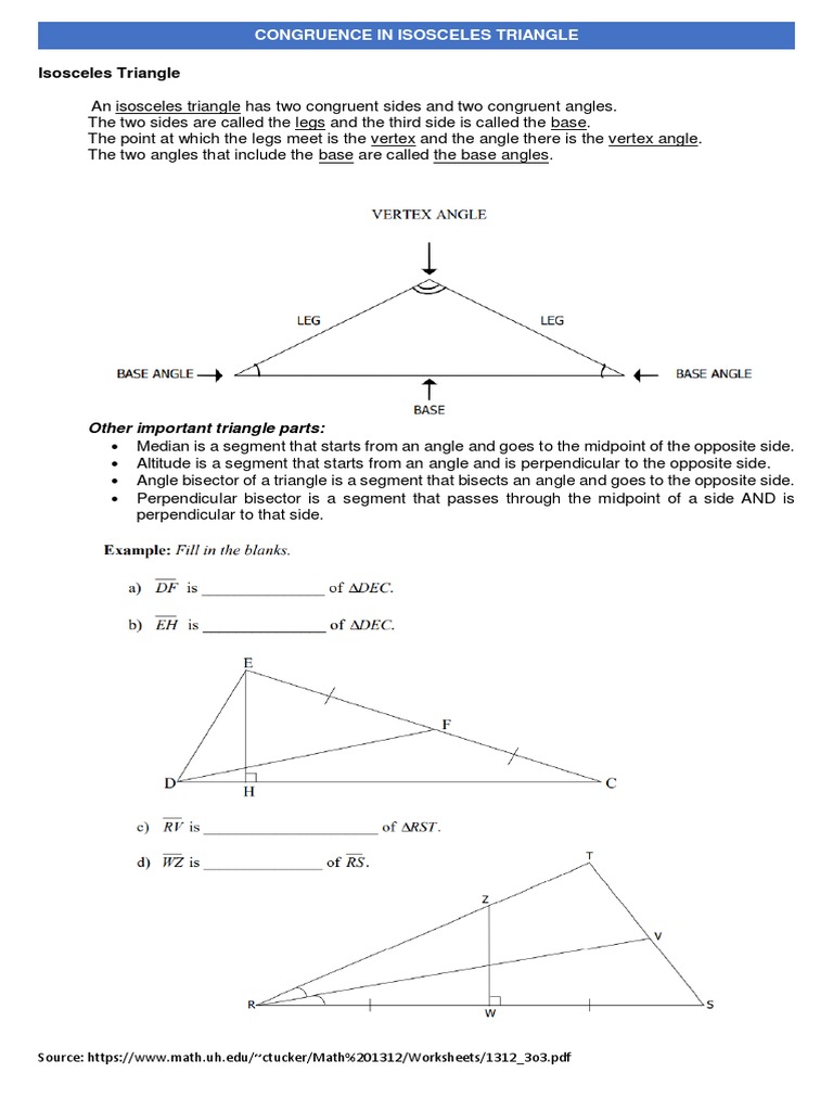 Congruence in Isosceles Triangle | PDF