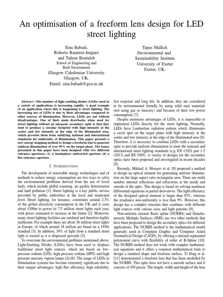 An Optimisation of A Freeform Lens Design For LED Street Lighting | PDF ...