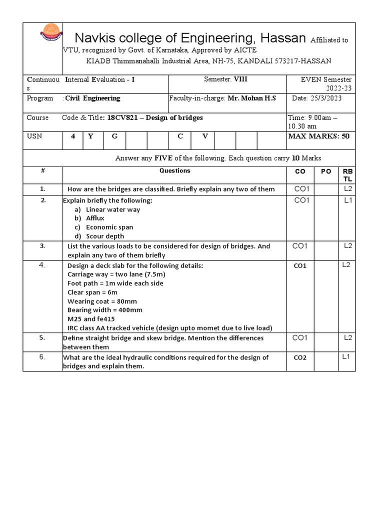 Navkis College of Engineering, Hassan: Continuou Internal Evaluation - I | PDF | Computers ...