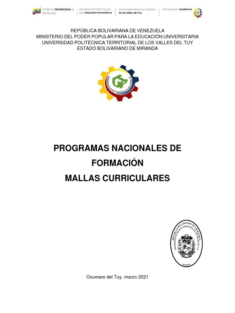 Mallas Curriculares UPTVT 2021 | PDF | Educación más alta | Ciencias ...