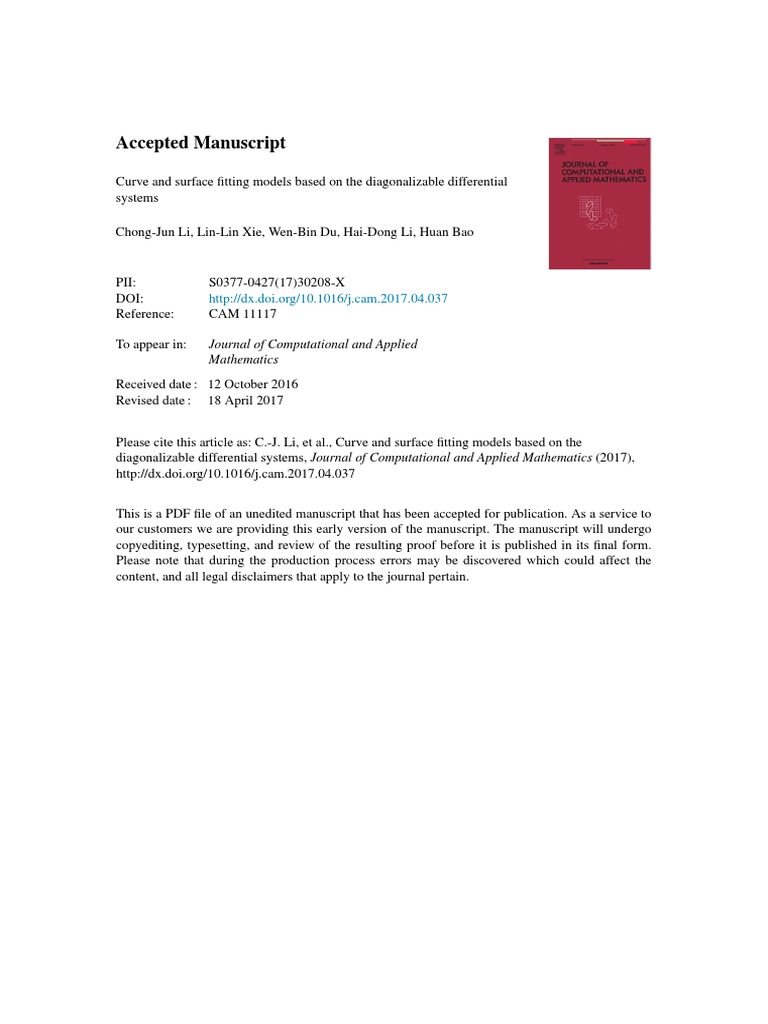 Curve And Surface Fitting Models Based On The Diagonalizable
