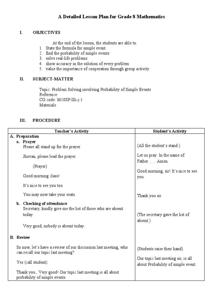 Lesson Plan | PDF | Probability | Numbers