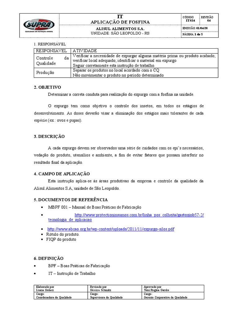 IT 024v03 - Aplicação de Fosfina | PDF | Química