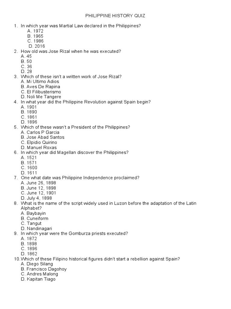 Philippine History Quiz | PDF Philippine History Quiz | PDF