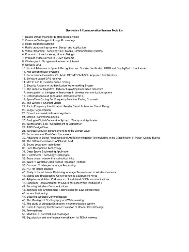Electronics & Communication Seminar Topic List | PDF ...