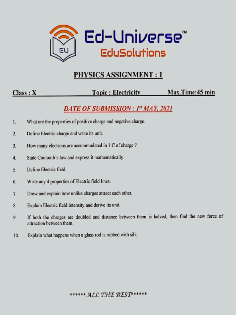 Electricity Assignments - 1, 2 & 3 | PDF