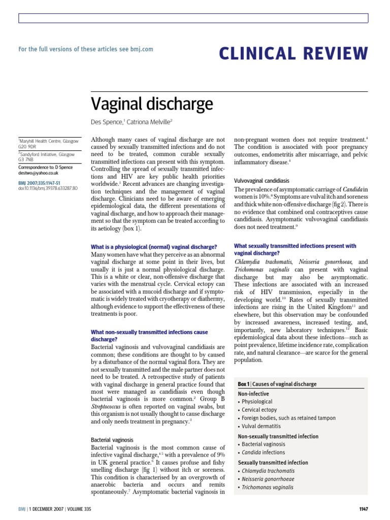 Bmj 335 7630 Cr 01147 Vaginal Discharge | Candidiasis | Sexually ...