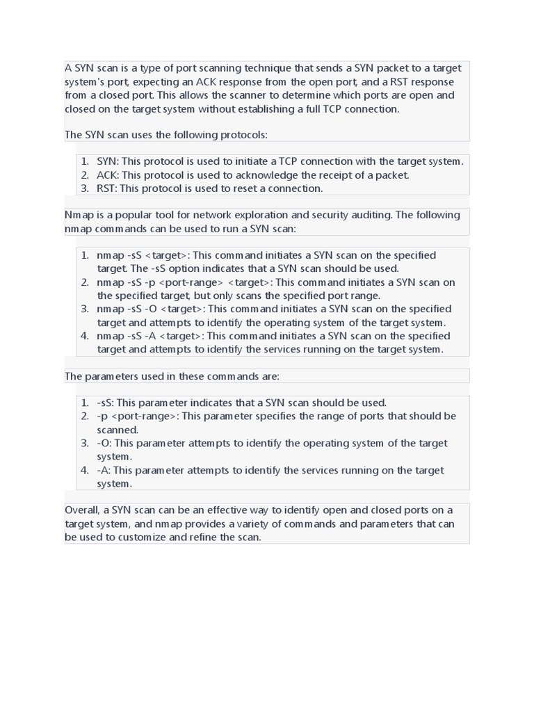 A SYN Scan Is A Type of Port Scanning Technique That Sends A SYN Packet ...