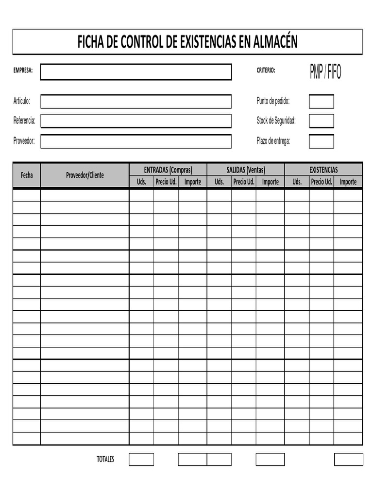 Ficha de Control de Existencias en Almacén: PMP / Fifo | PDF | Business | Economía Financiera