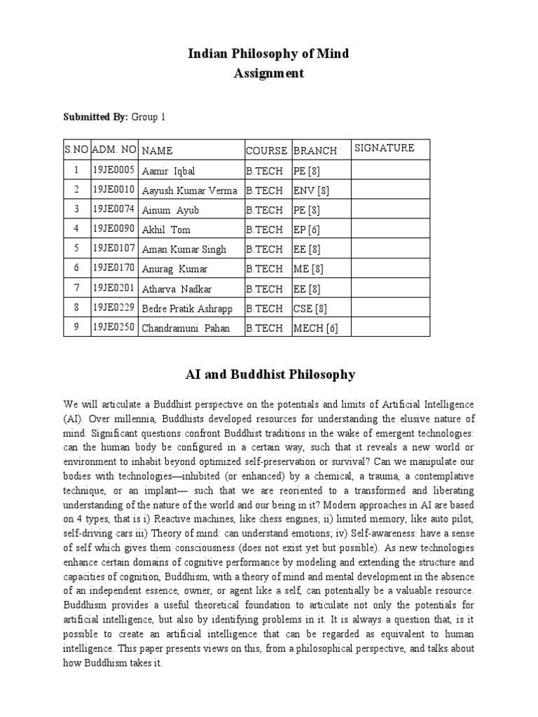 Philosophy Assignment Group 1 | PDF | Mind | Intelligence