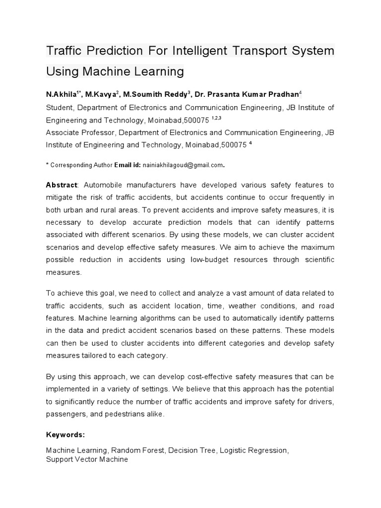 Machine Learning Models for Accurate Traffic Prediction and Improving ...