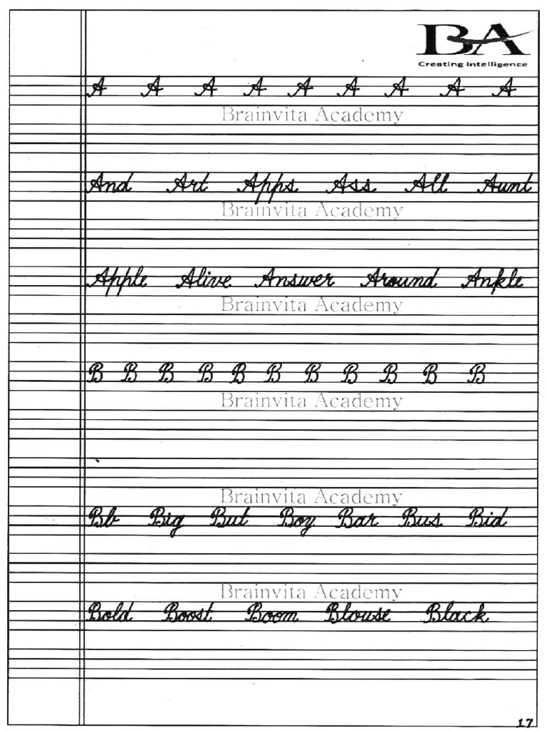 Cursive Capital Letters Brainvita Academy | PDF