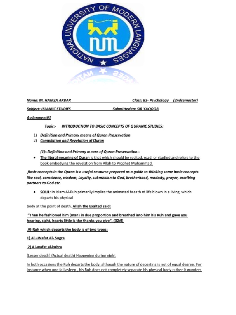 ISLAMIC STUDIES Assignment No 1. | PDF