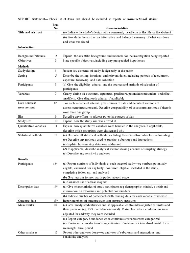 STROBE Checklist for Cross-Sectional Studies | PDF | Confounding ...