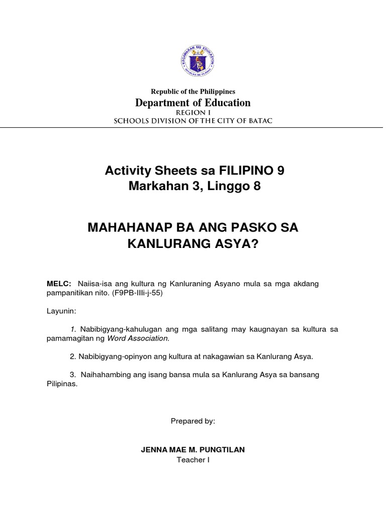 Activity Sheets. Linggo 8 | PDF