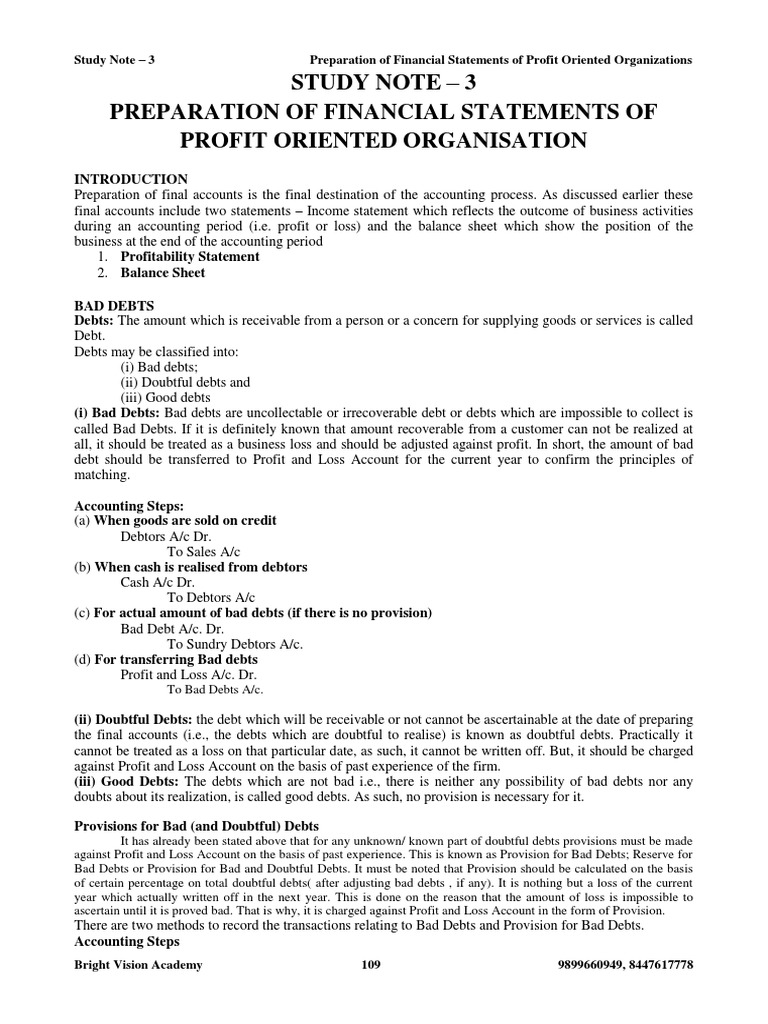 Study Note 3 Preparation of Financial Statement of Profit Oriented Organisatios | Download Free ...