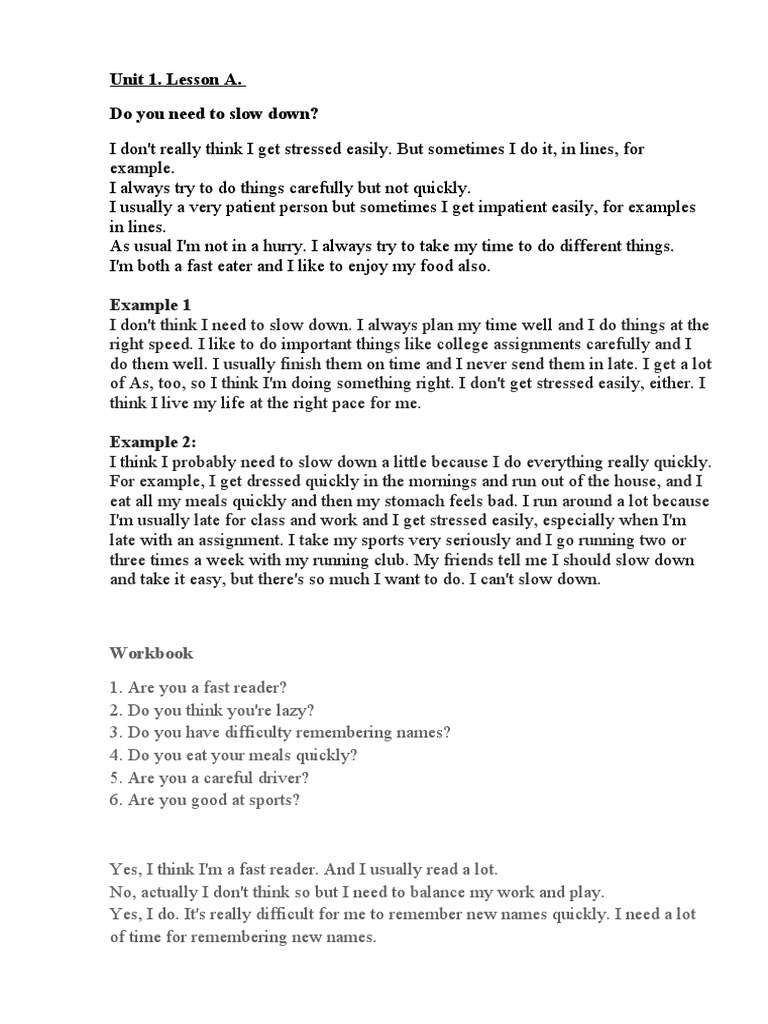 Unit 1. Lesson A. | PDF