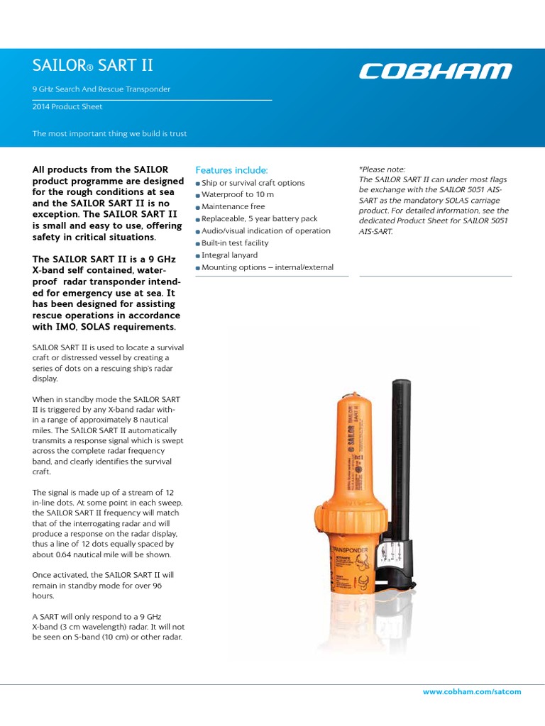 SAILOR SART II Product Sheet PDF | PDF | Radio Spectrum | Radio Technology