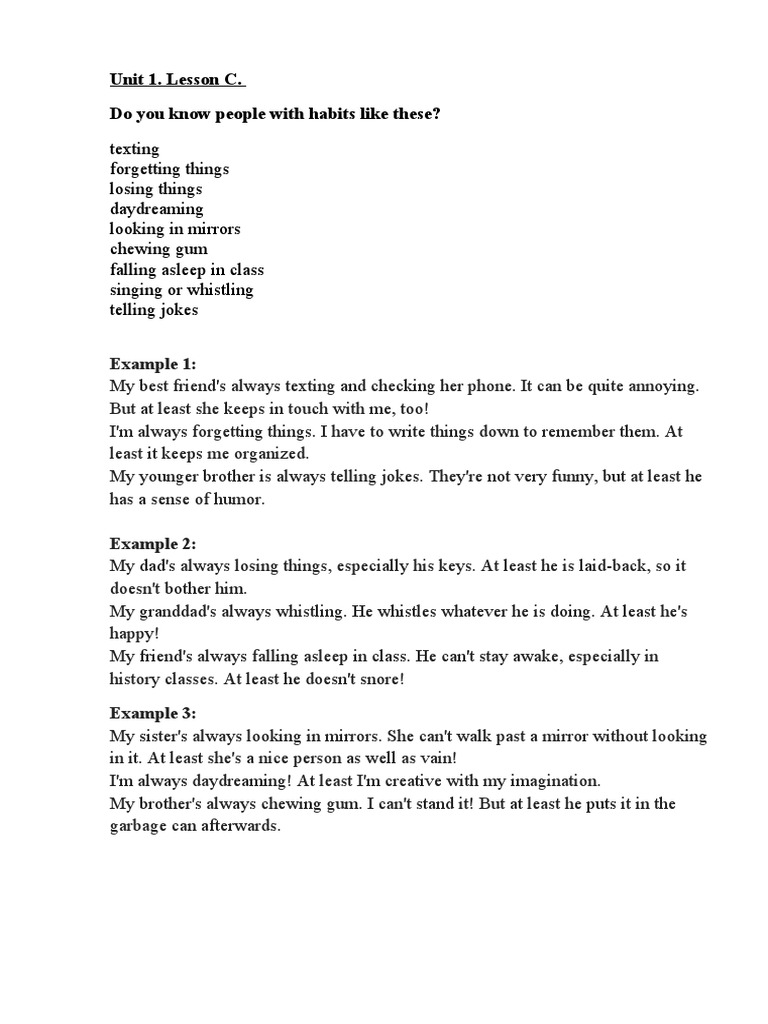 Unit 1. Lesson C. | PDF