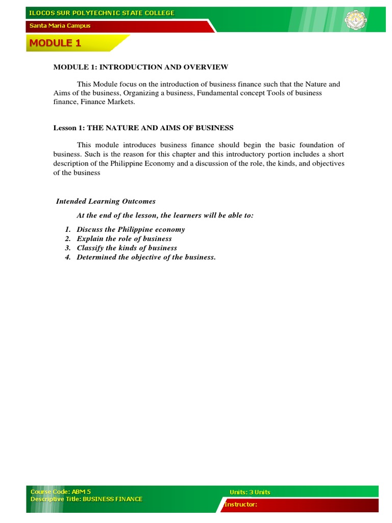 Module 1 Lesson1BUSINESS FINANCE | PDF | Business | Profit (Economics)
