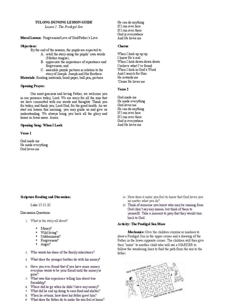 Lesson 2: The Prodigal Son | PDF | God | Forgiveness