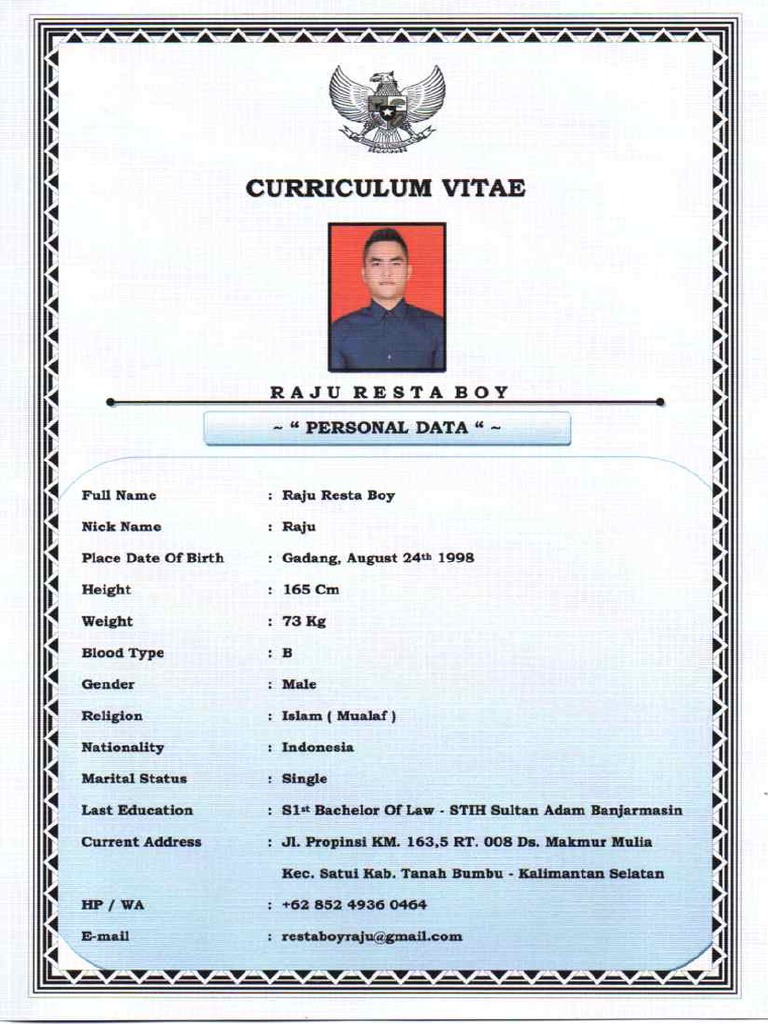 Berkas CV Lamaran Kerja Raju Resta Boy 2 | PDF