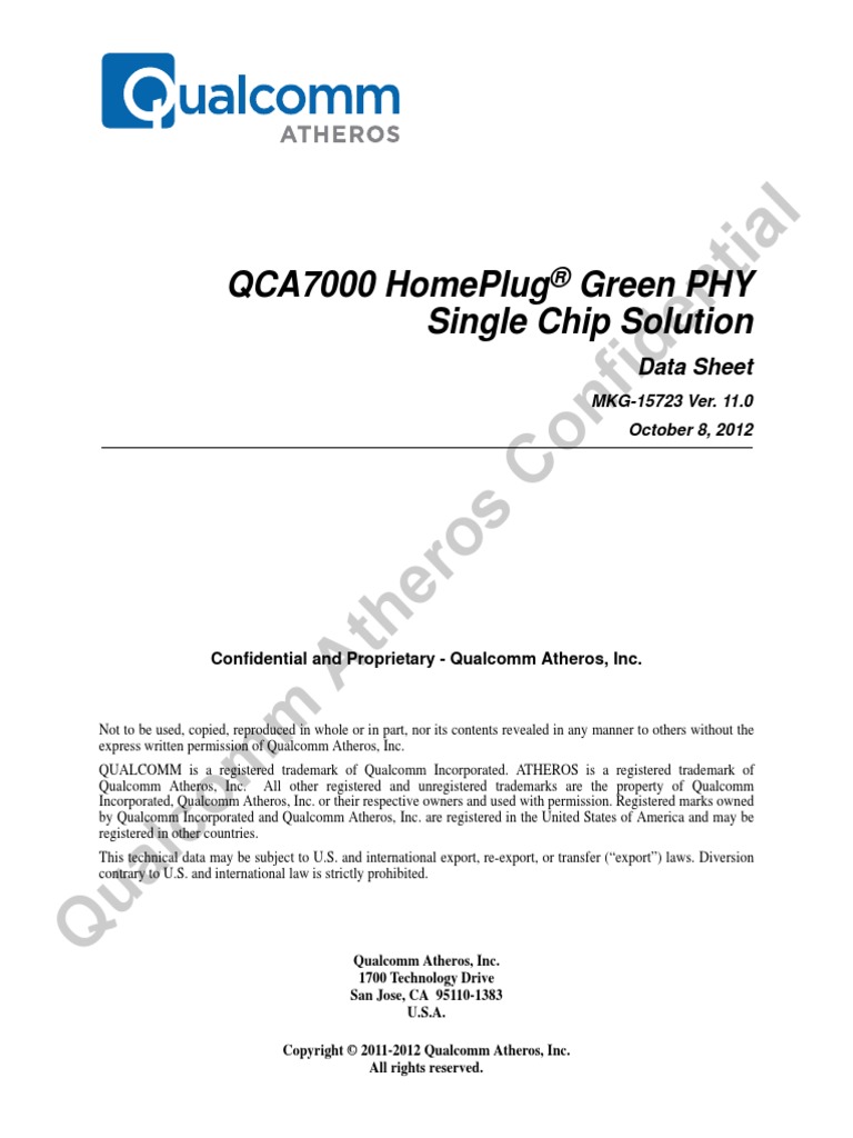 Confidential: Qca7000 Homeplug Green Phy Single Chip Solution | PDF ...