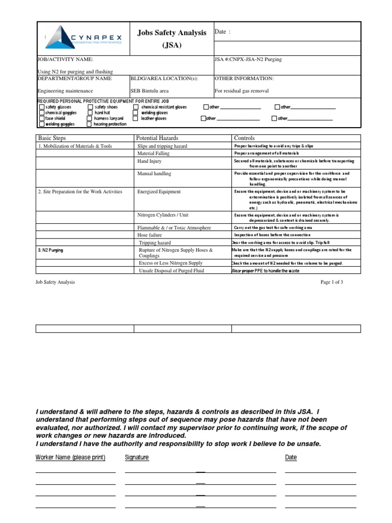 Job Safety Analysis - N2 Purging | PDF | Welding | Construction