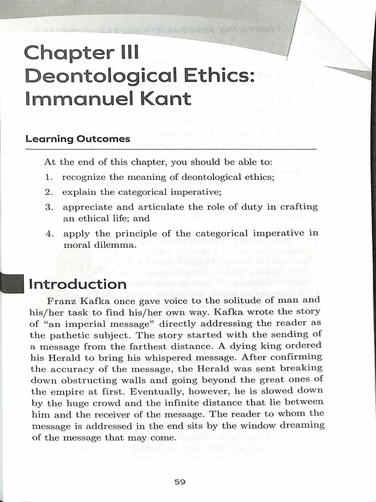 Chapter 3 - Deontological Ethics-Immanuel Kant | PDF