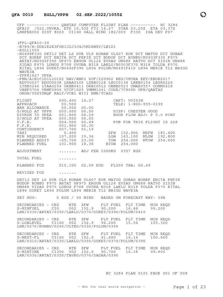 QFA 0010 EGLL/YPPH 02.SEP.2022/1055Z: Page 1 of 23 | PDF | Transport | Statistical Data Sets