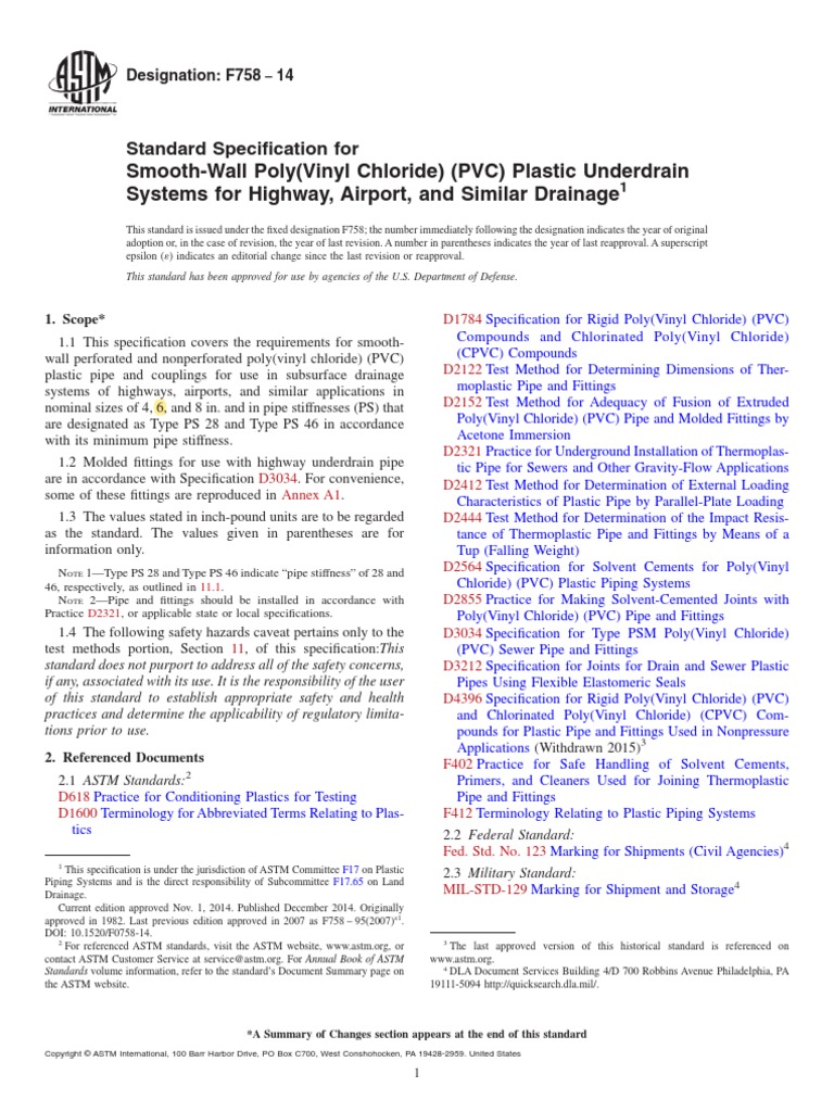 Astm F758-14 | PDF | Pipe (Fluid Conveyance) | Polyvinyl Chloride