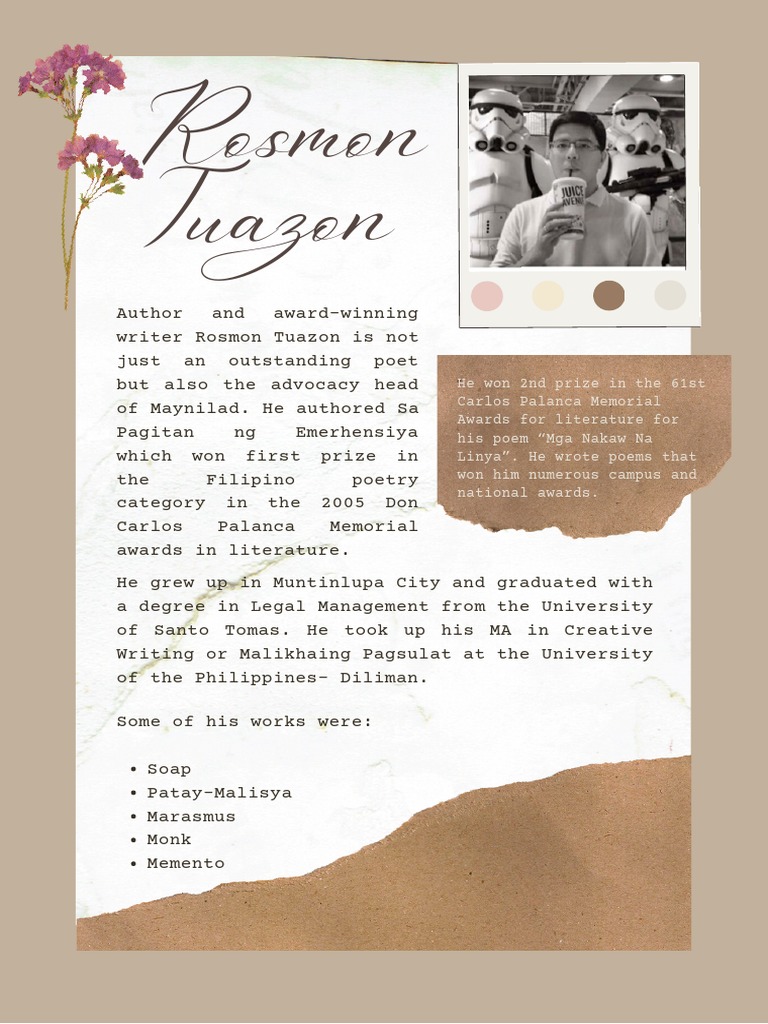 Rosmon Tuazon: Award-Winning Poet | PDF | Poetry | General Fiction