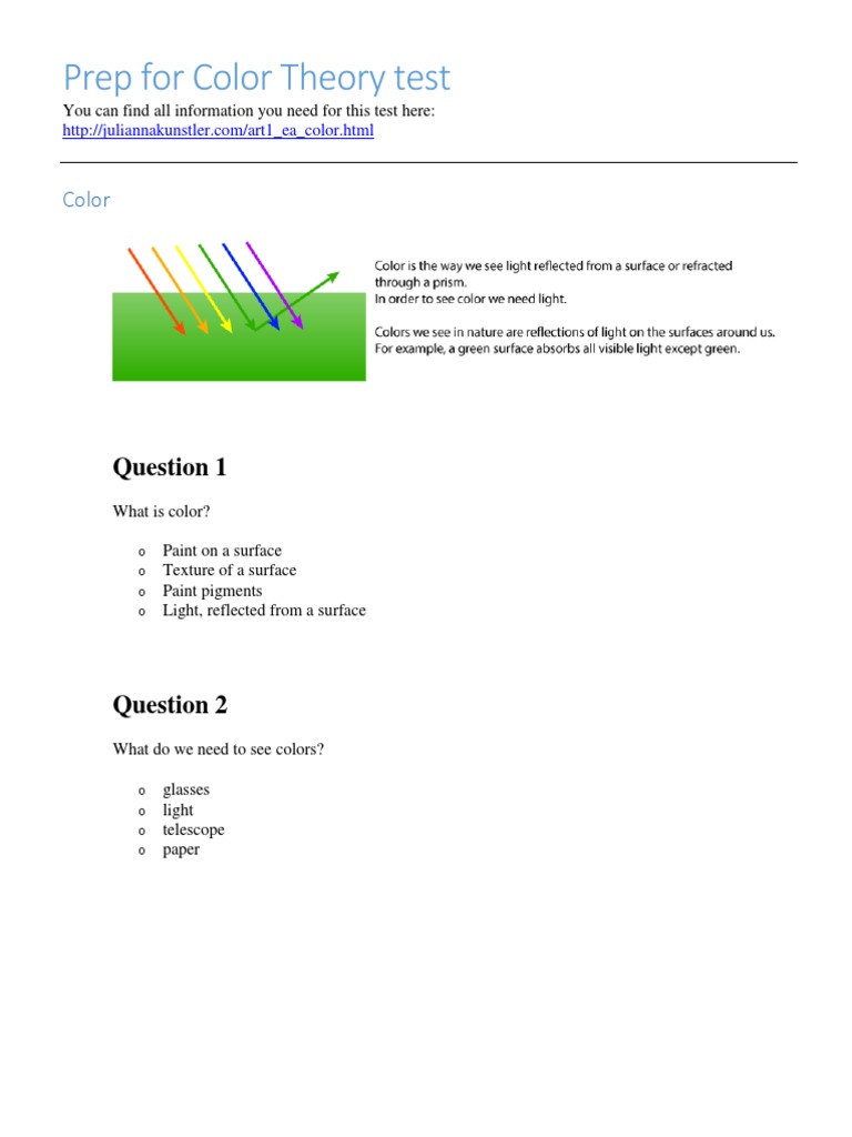 Prep For Color Theory Test | PDF | Color | Hue