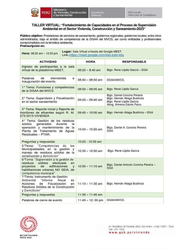 PROGRAMA DE TALLER 07.03.2023 - VF | PDF | Salud pública | Contaminación