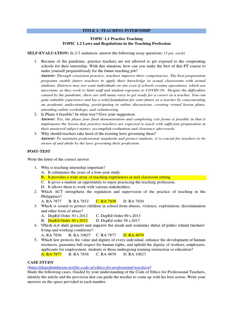 EDUC 11 - Teaching Internship | PDF | Educational Assessment | Learning