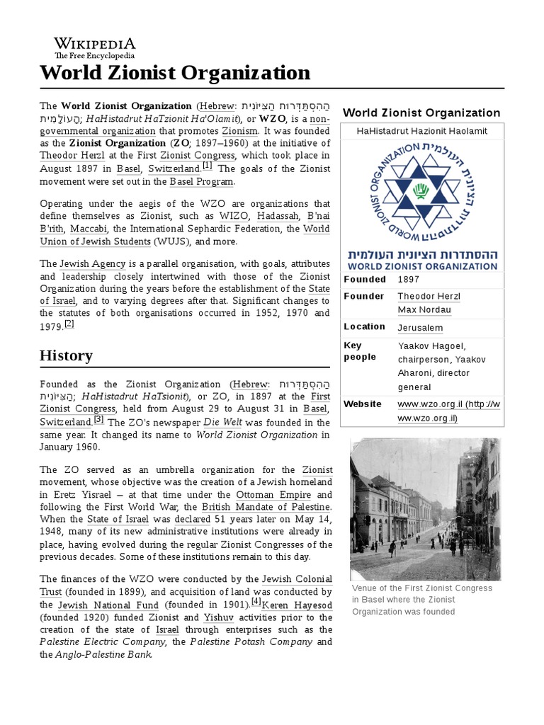 History of the World Zionist Organization | PDF | Aliyah | Nationalism