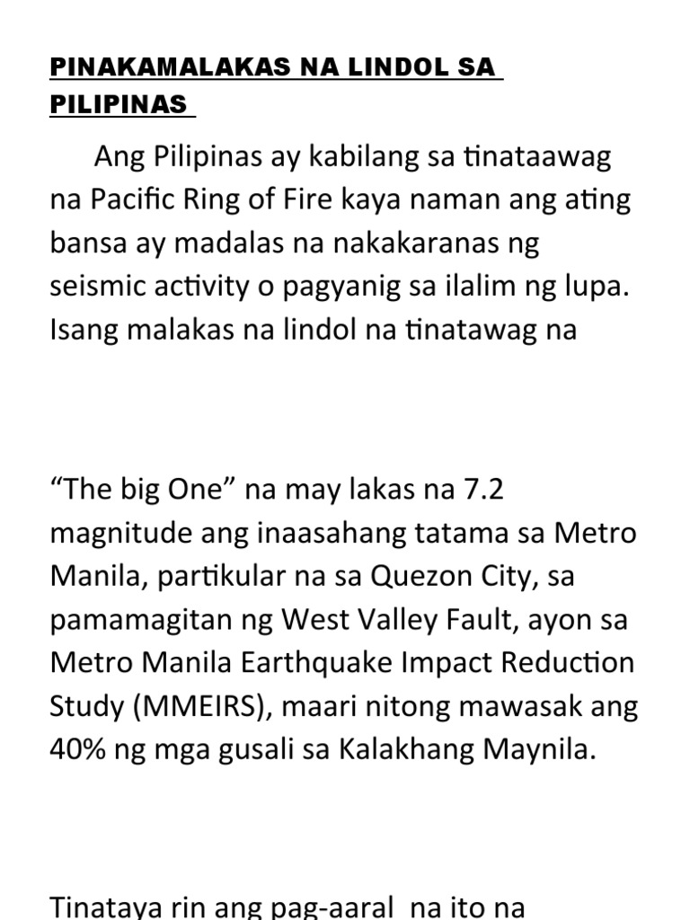 Pinakamalakas Na Lindol Sa Pilipinas | PDF