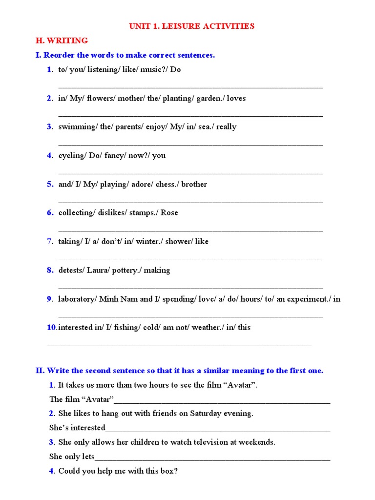 Writing E8 (Unit 1-6) | PDF