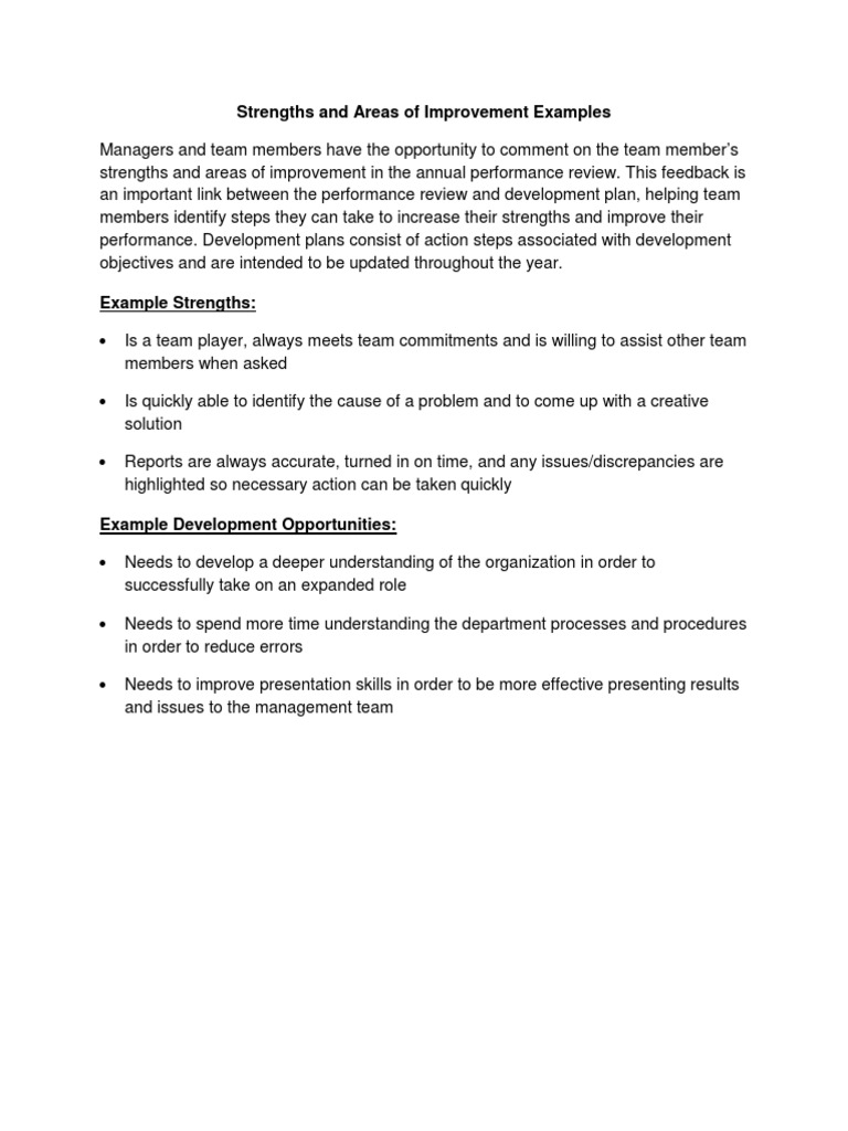 Strengths and Improvement Areas Guide | PDF