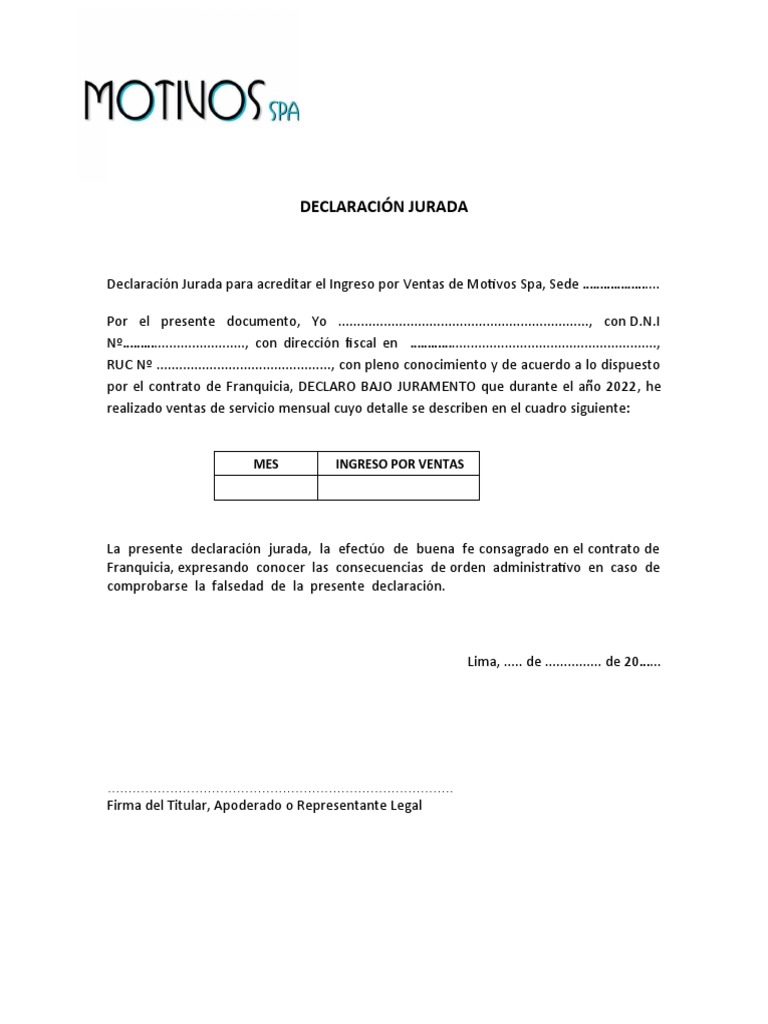 DECLARACIÓN JURADA Mensual | PDF