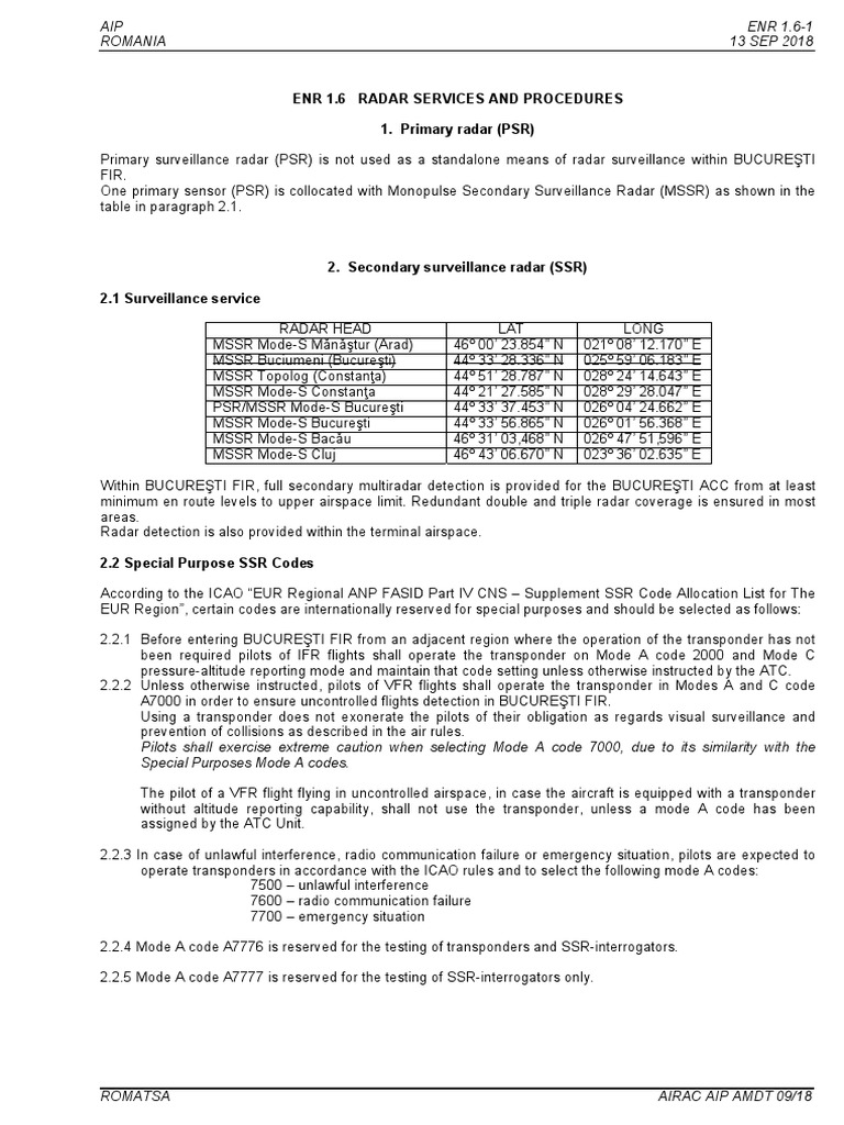 Enr 1.6 Radar Services and Procedures 1. Primary Radar (PSR) | PDF ...